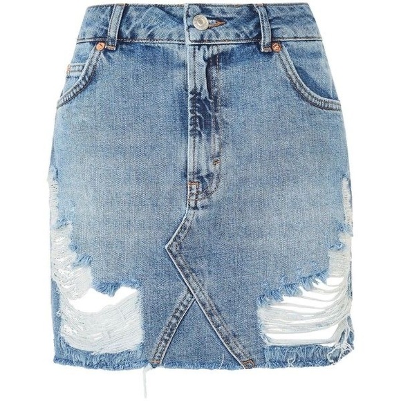 Topshop | Skirts | Topshop Moto Distressed Ripped Mini Denim Skirt Mid ...